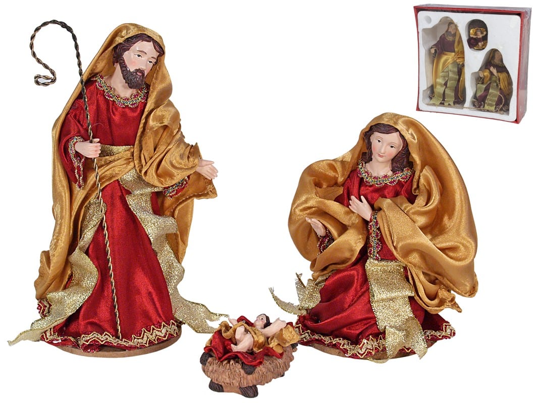 Nativity Scene Red/Gold 11cms x 11cms x 9.5cm - Eurocity